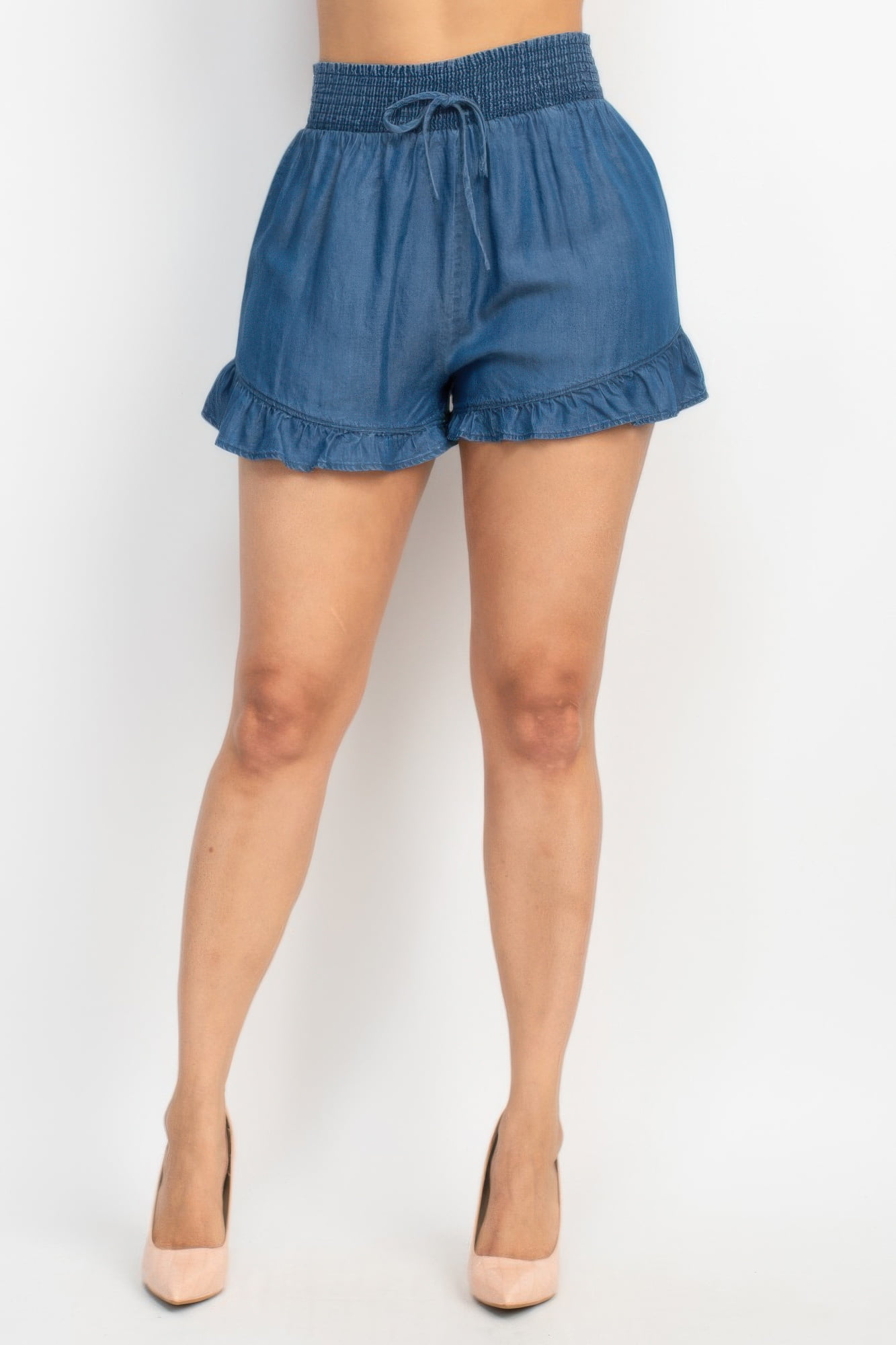 Smocked Waist Ruffled Denim Shorts - Walmart.com