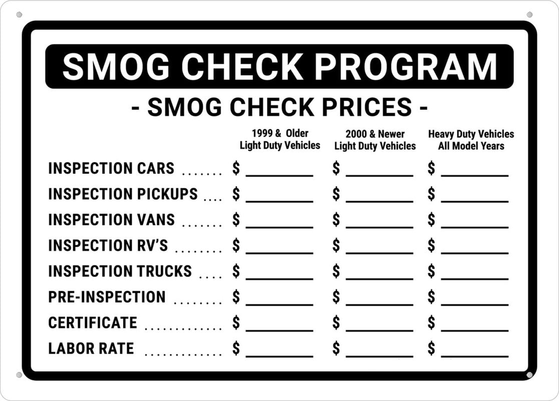 Smog Check Program Prices Older Newer Light Heavy Duty Models Sign ...