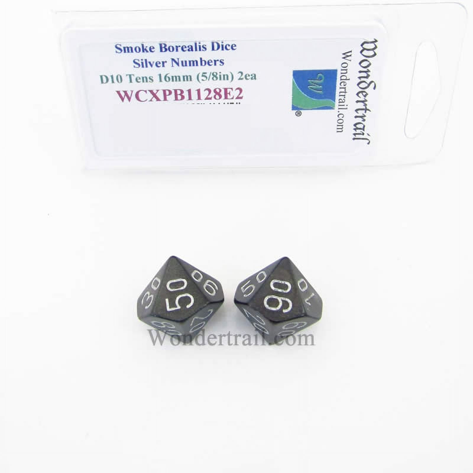 Smoke Borealis Dice with Silver Numbers D10 Tens Aprox 16mm (5/8in ...