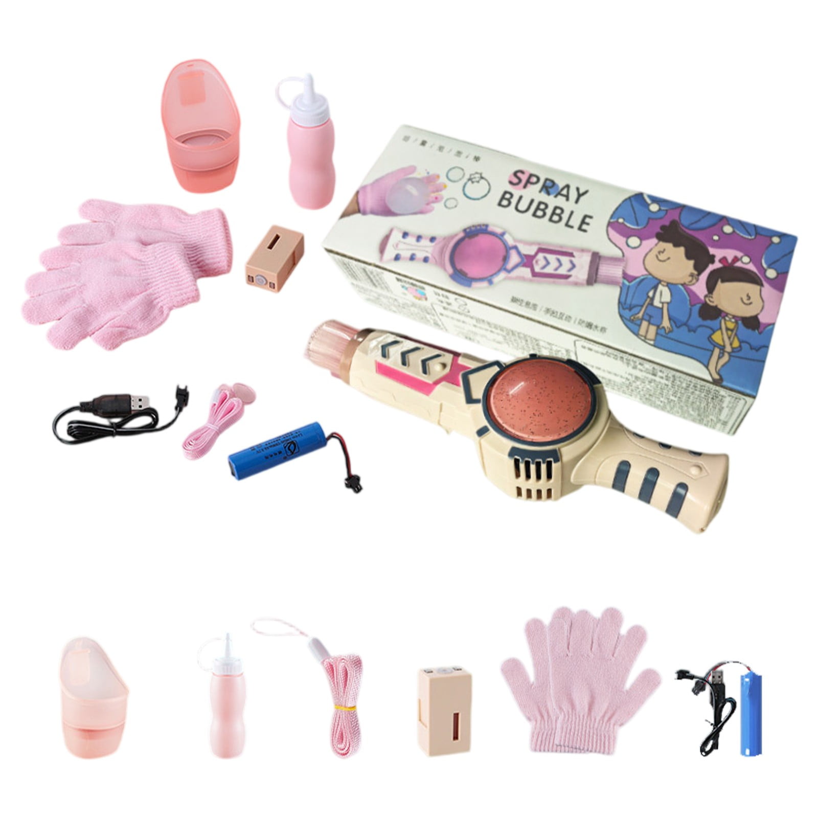 Smoke Bubble Machine Set with Elastic Wand, 60ml Bubble Solution, Charging Kit, Lanyard ...