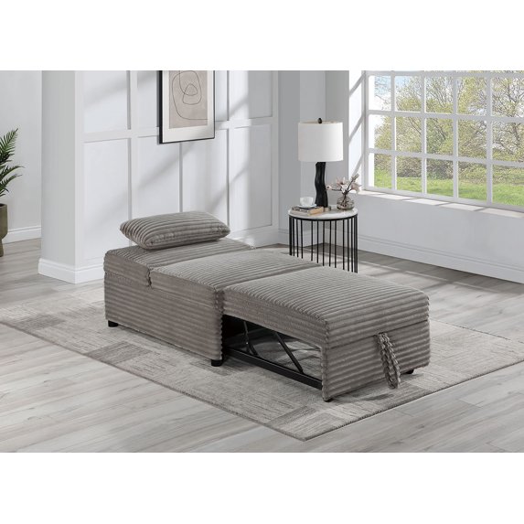 Smoke Corduroy Sleeper Sofa Chair - Wide Welt Design, Pull-Out Bed, 76 ...