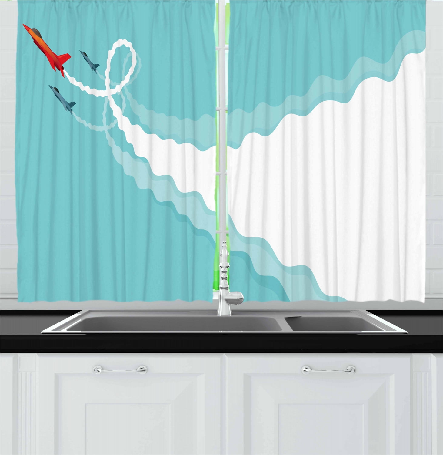 Smoke Curtains 2 Panels Set, Three Jets Showing White Trail Smoke ...