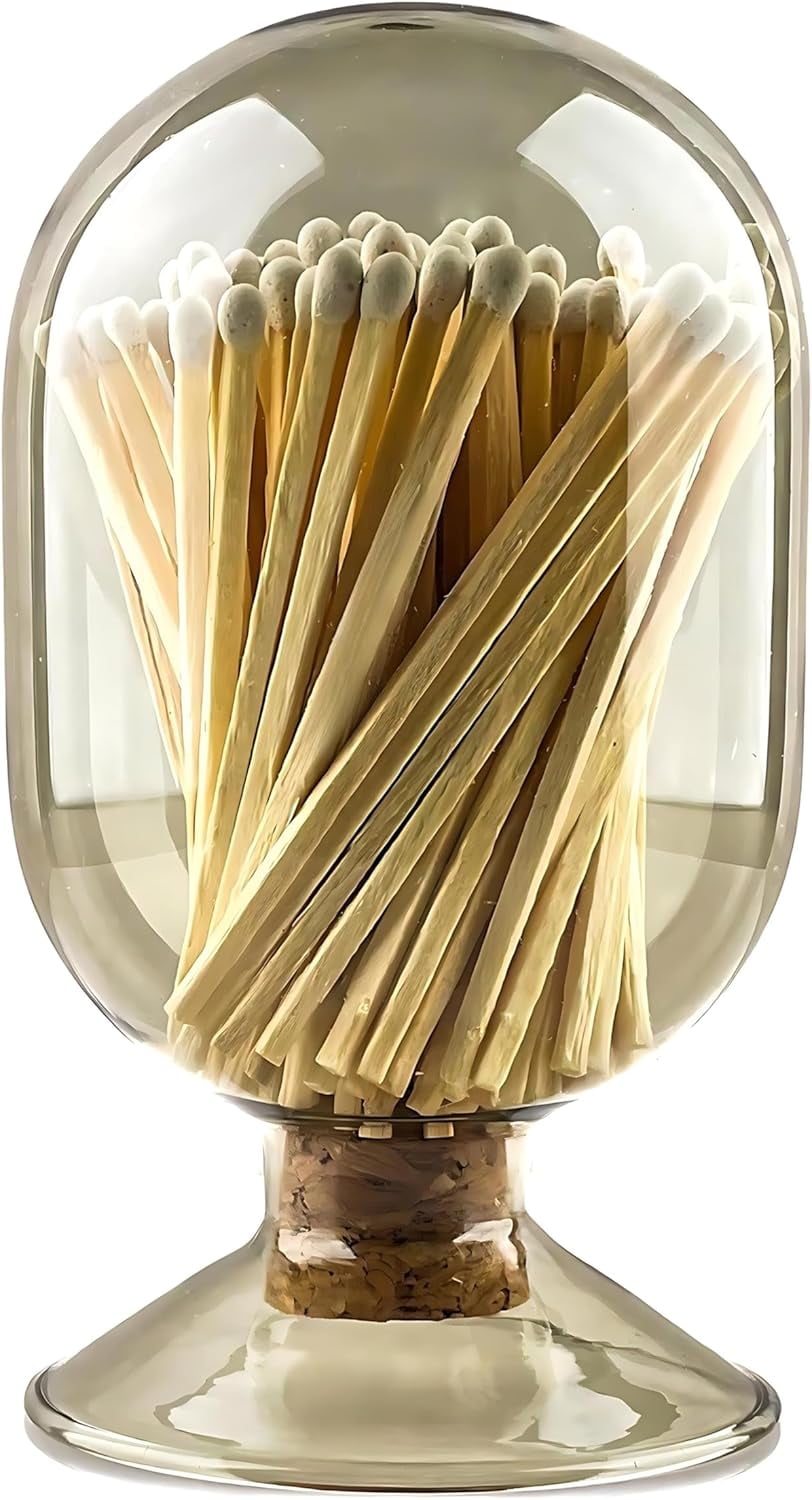 Smoke Gray Glass Matches Cloche | includes Color Matches & Striker ...