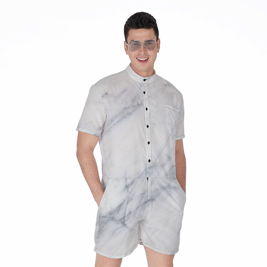 Smoke Grey Marble Short Sleeve Men'S Rompers Casual Summer Jumpsuits ...