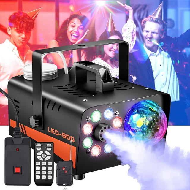 Smoke Machine, 600W Fog Machine with Disco Ball Lights, Wireless Remote ...