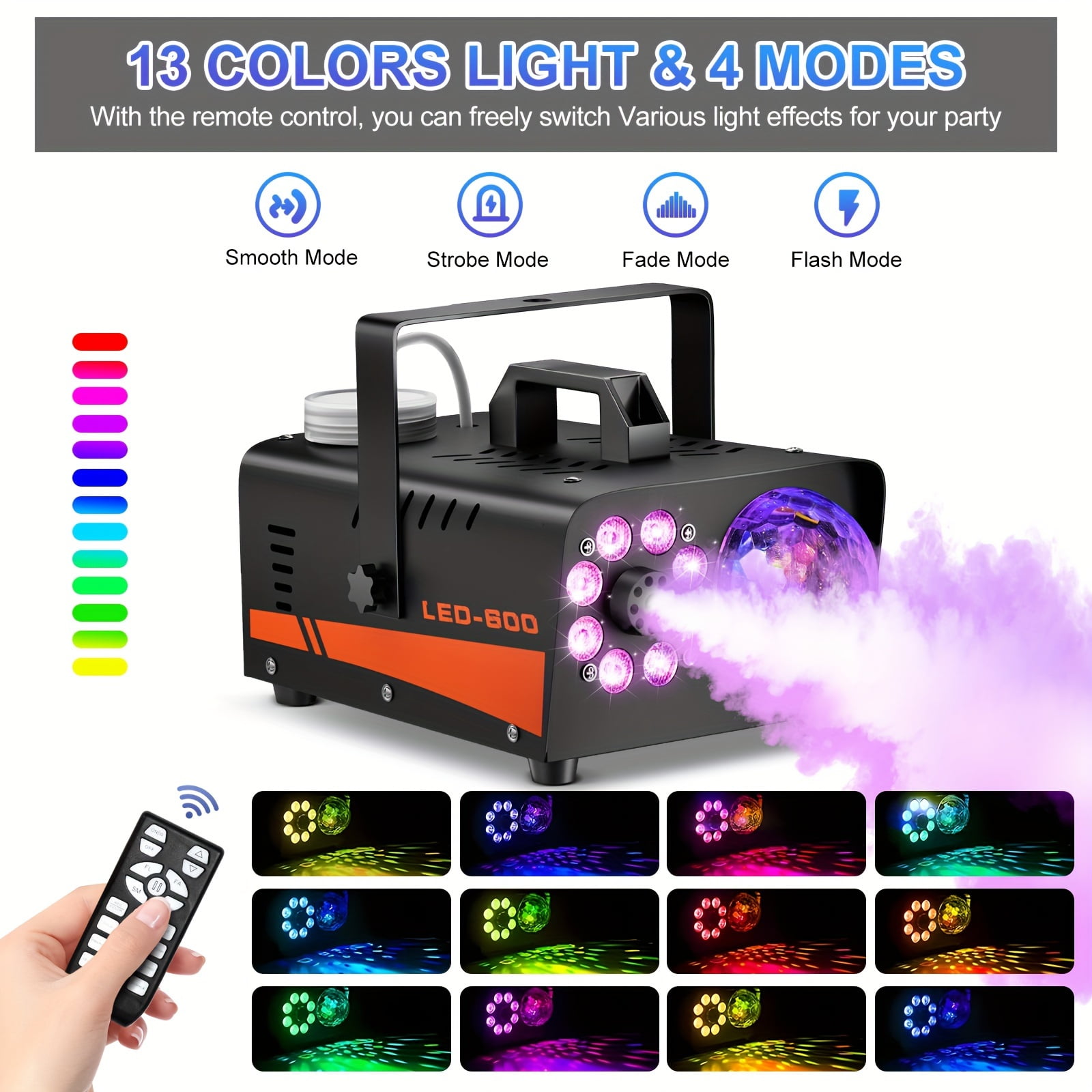 Smoke Machine, Fog Machine With Disco Ball Lights, 600W And 3000CFM ...