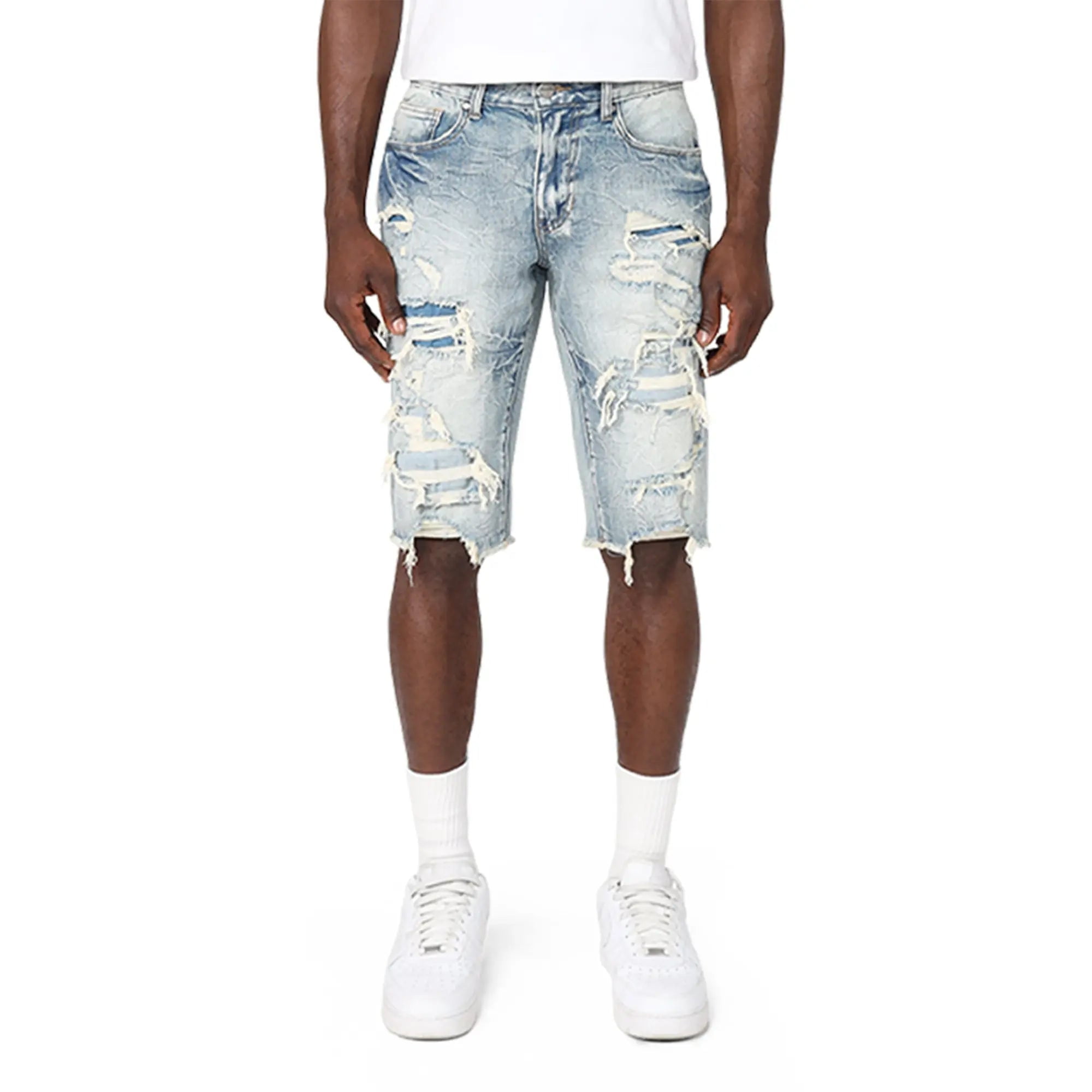 Smoke Rise Men Distressed Rip Repair Denim Shorts (Rhodes Blue ...