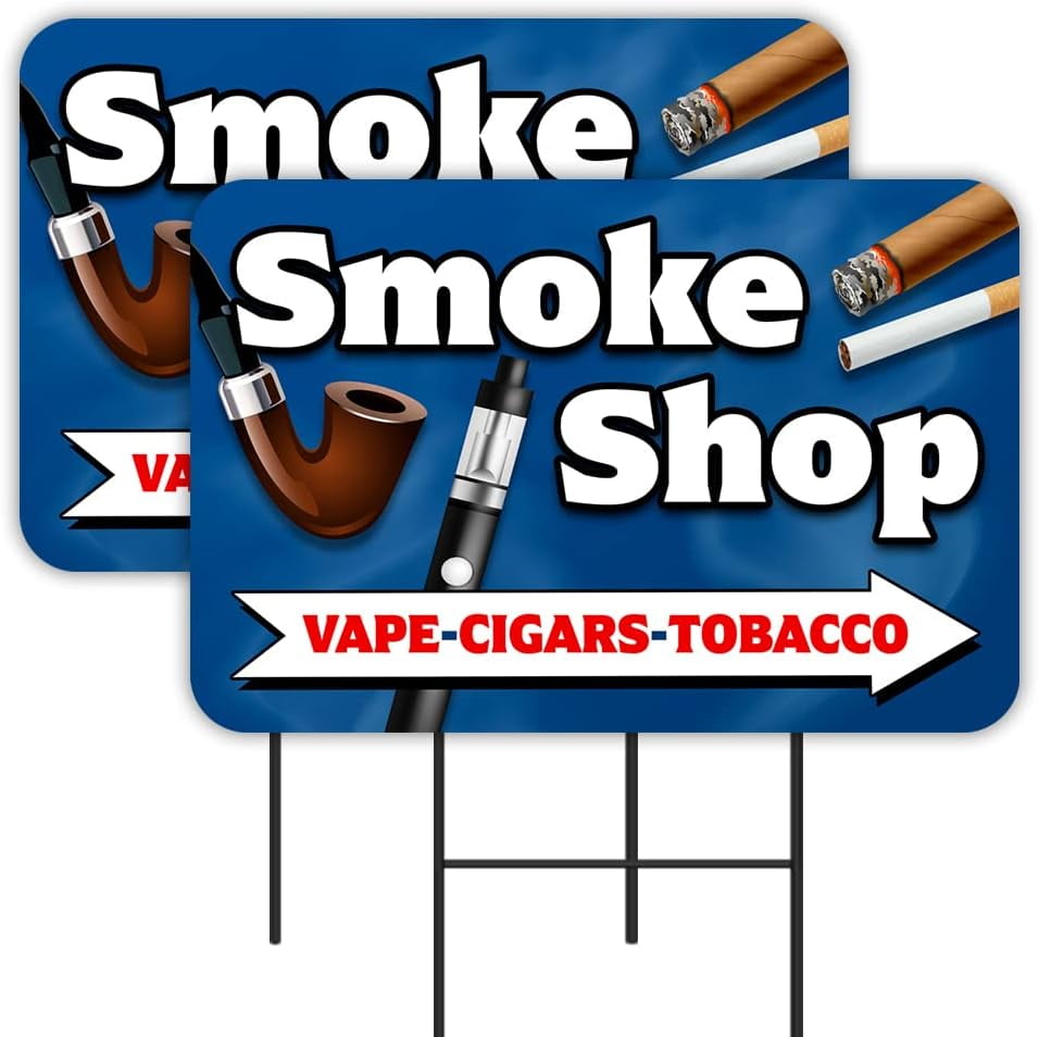 Smoke Shop 2 Pack Double-Sided Yard Signs 16" x 24" with Metal Stakes ...