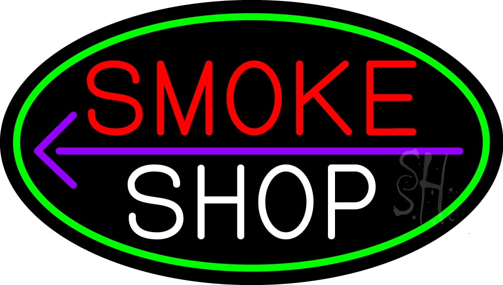Smoke Shop And Arrow Oval With Green Border LED Neon Sign 13 x 24 ...