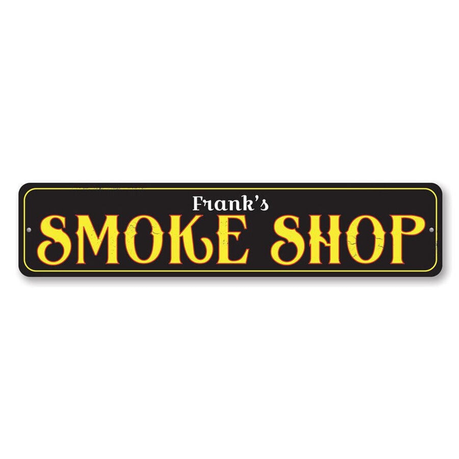 Smoke Shop Sign Name Cigar Store Metal Wall Decor Size: 4 x 16 Inch ...
