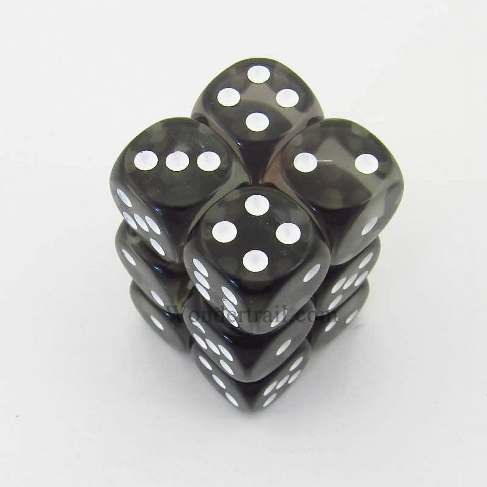 Smoke Translucent D6 Dice with White Pips 16mm (5/8in) Pack of 12 ...