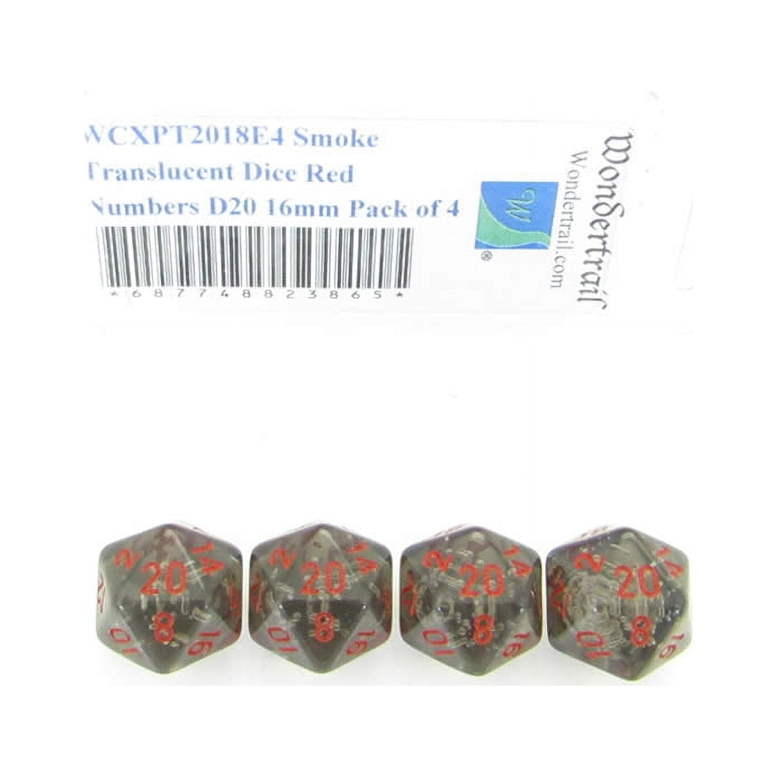 Smoke Translucent Dice with Red Numbers D20 Aprox 16mm (5/8in) Pack of ...