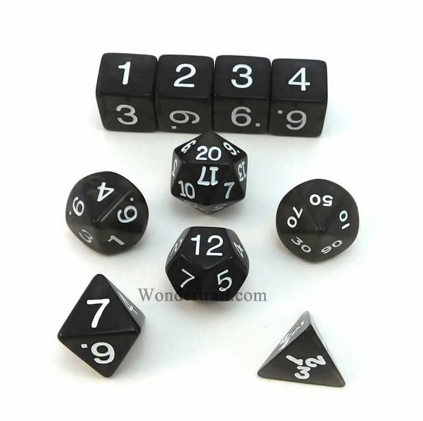 Smoke Transparent Dice with White Numbers 16mm (5/8in) Set of 10 Koplow ...