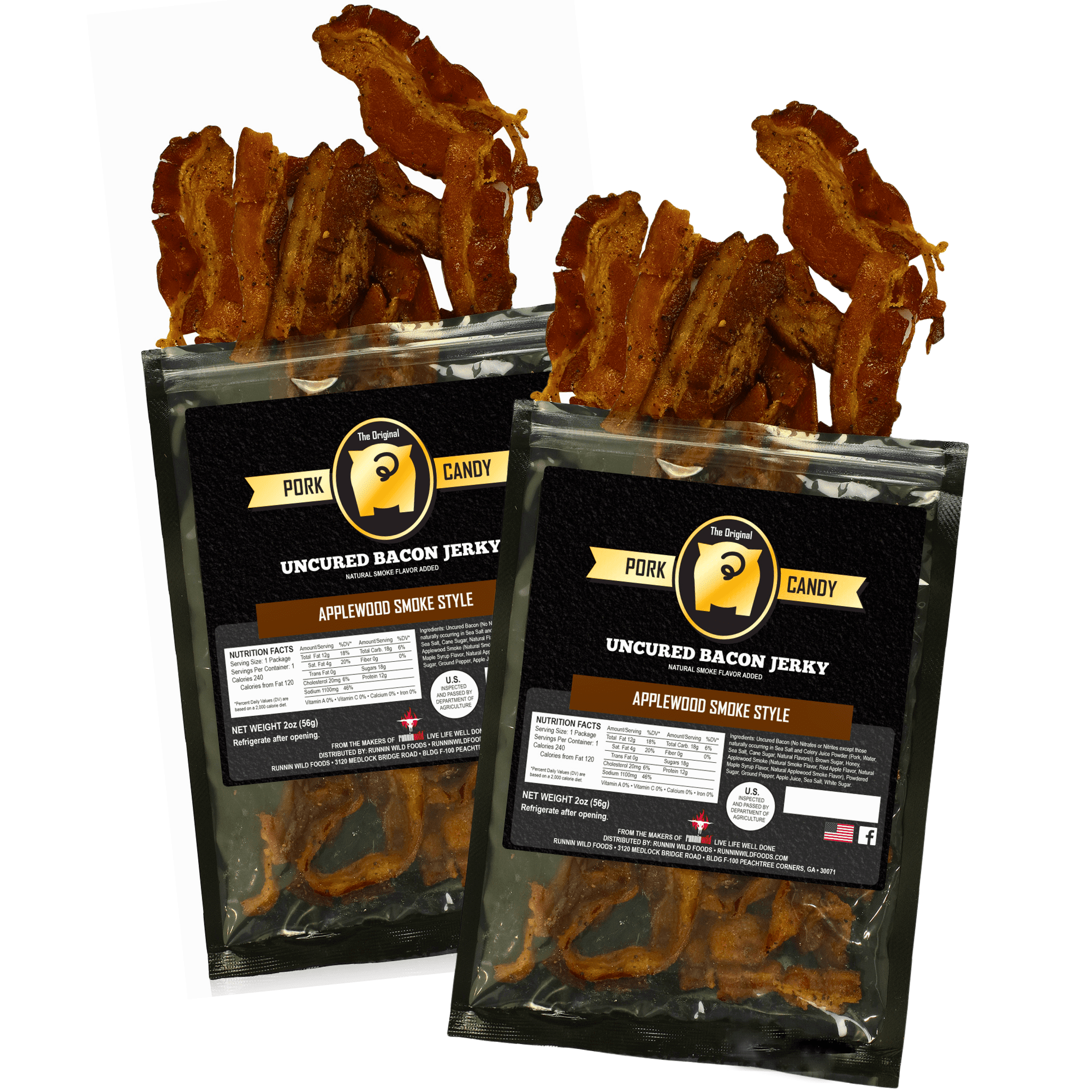 Protein-Rich Smoked Applewood Bacon Jerky, 4 ounces (Pack of 2 bags, 2 ...