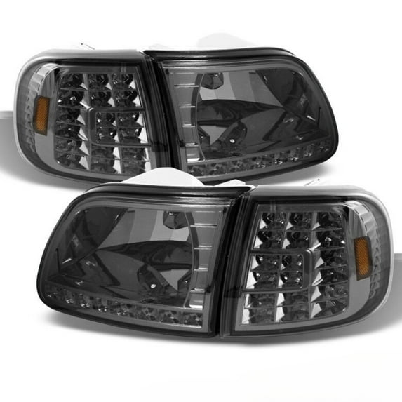 Smoked 1997-2003 Ford F150 Expedition LED Strip DRL Headlights+LED ...