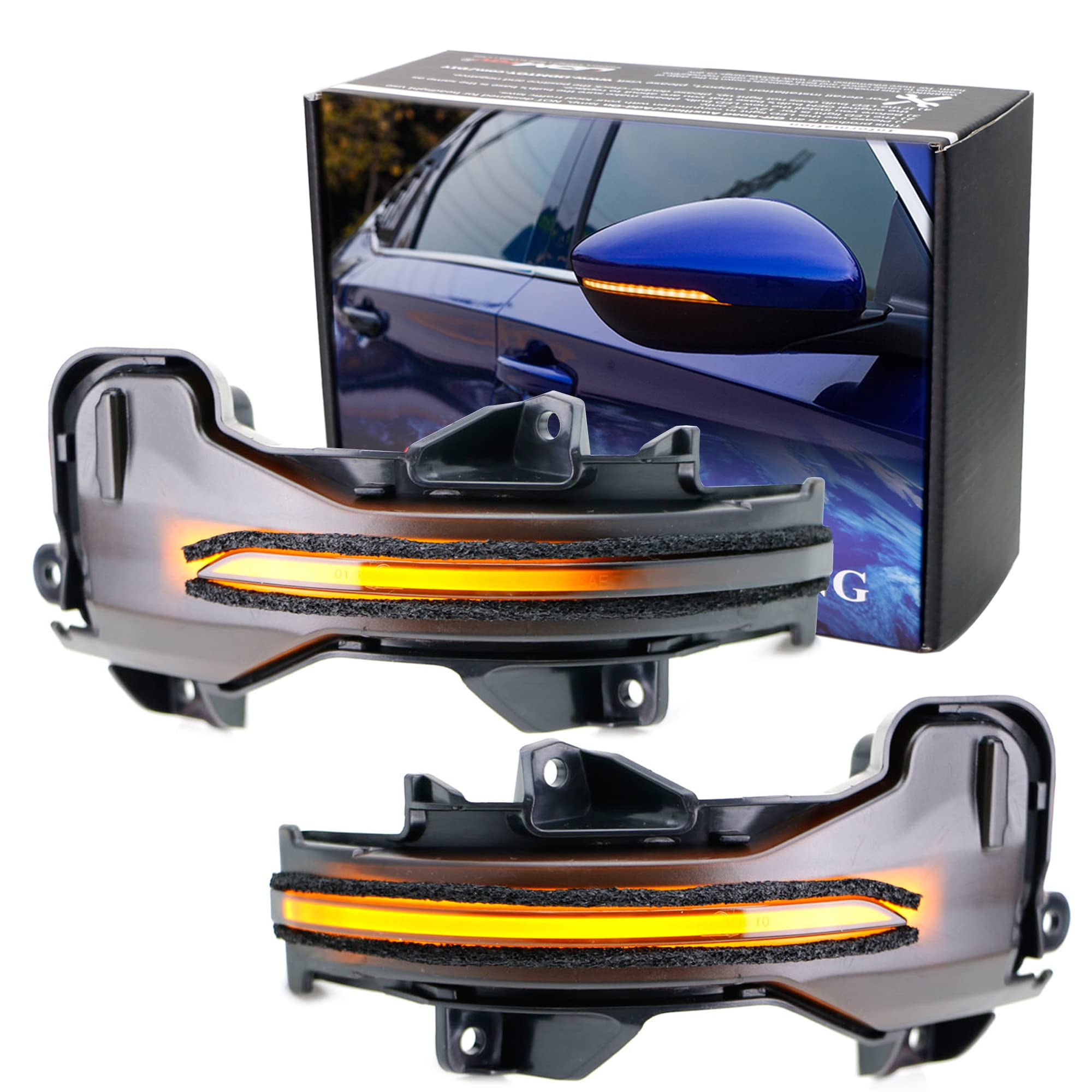 Smoked Lens Amber Full LED Strip Sequential Flash Side View Mirror Turn Signal Blinker Light ...