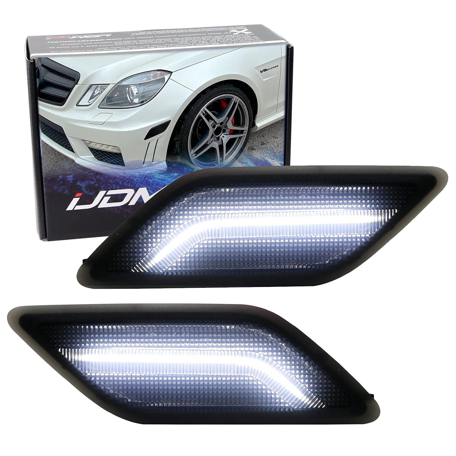 Smoked Lens White Full LED Strip Front Bumper Side Marker Lights For ...