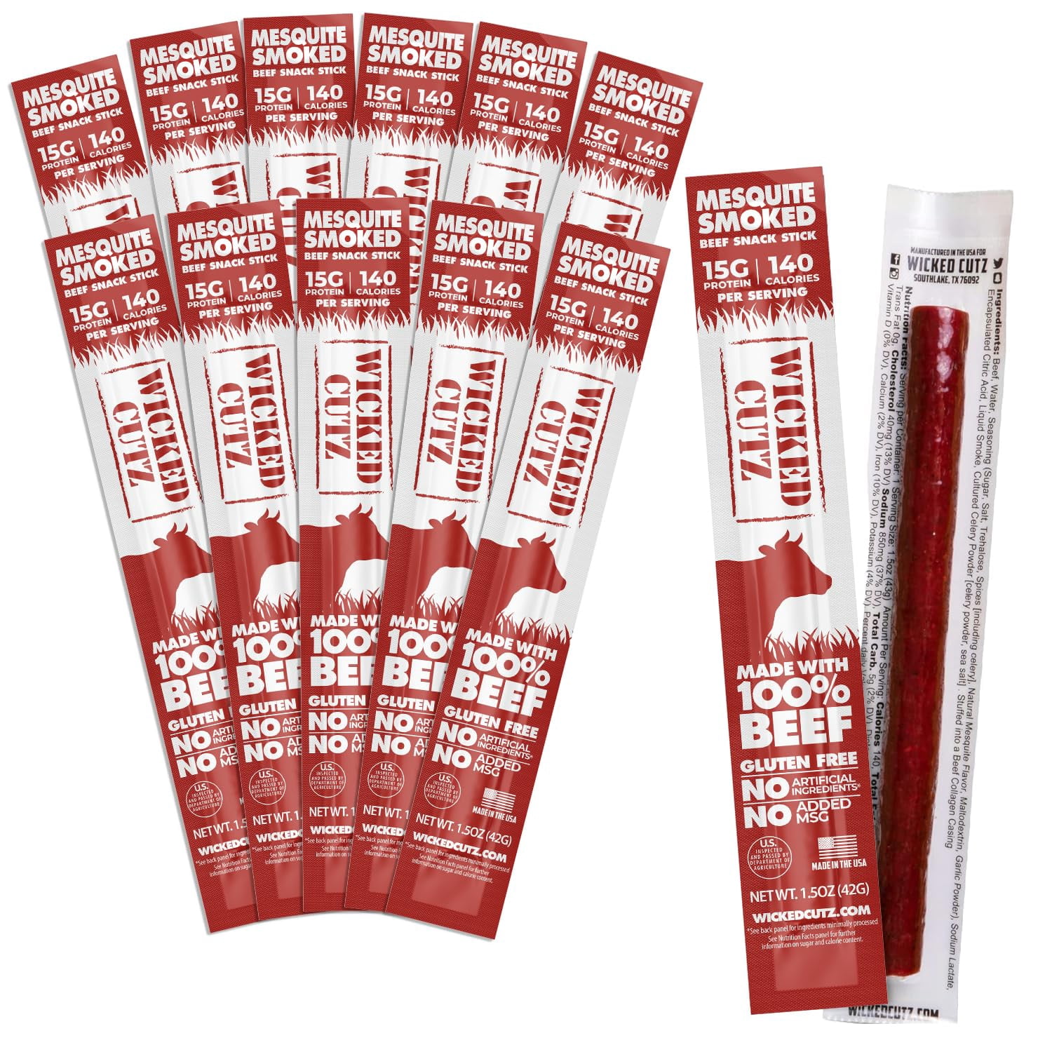 Smoked Mesquite Beef Sticks, 15g Protein Per Beef Stick, Tender & Juicy ...