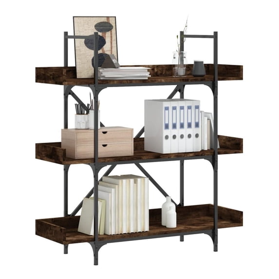 Smoked Oak Bookcase - 3 Tier Engineered Wood Shelf - Adjustable Height ...