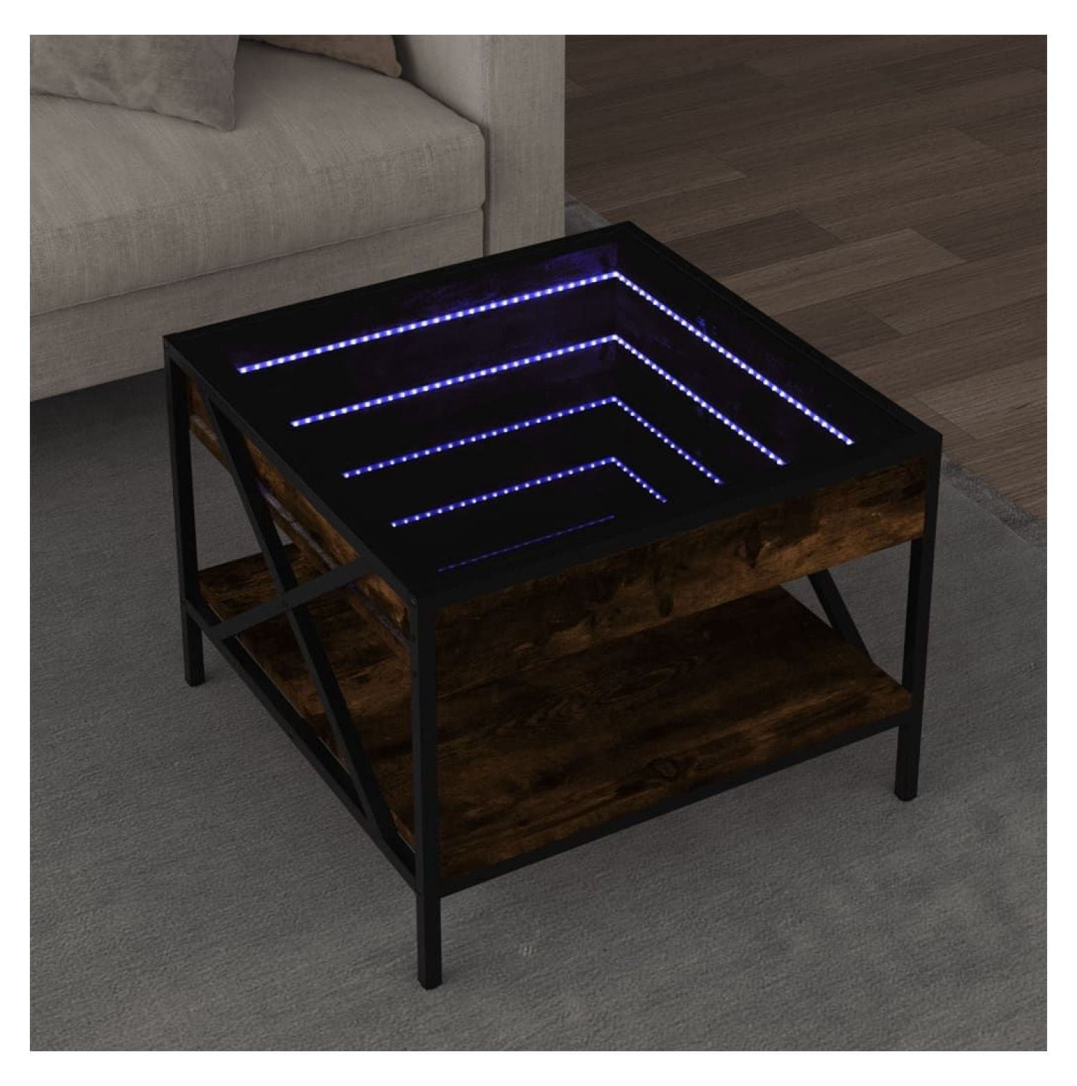Smoked Oak Coffee Table with LED Lights & Infinity Mirror - Modern ...