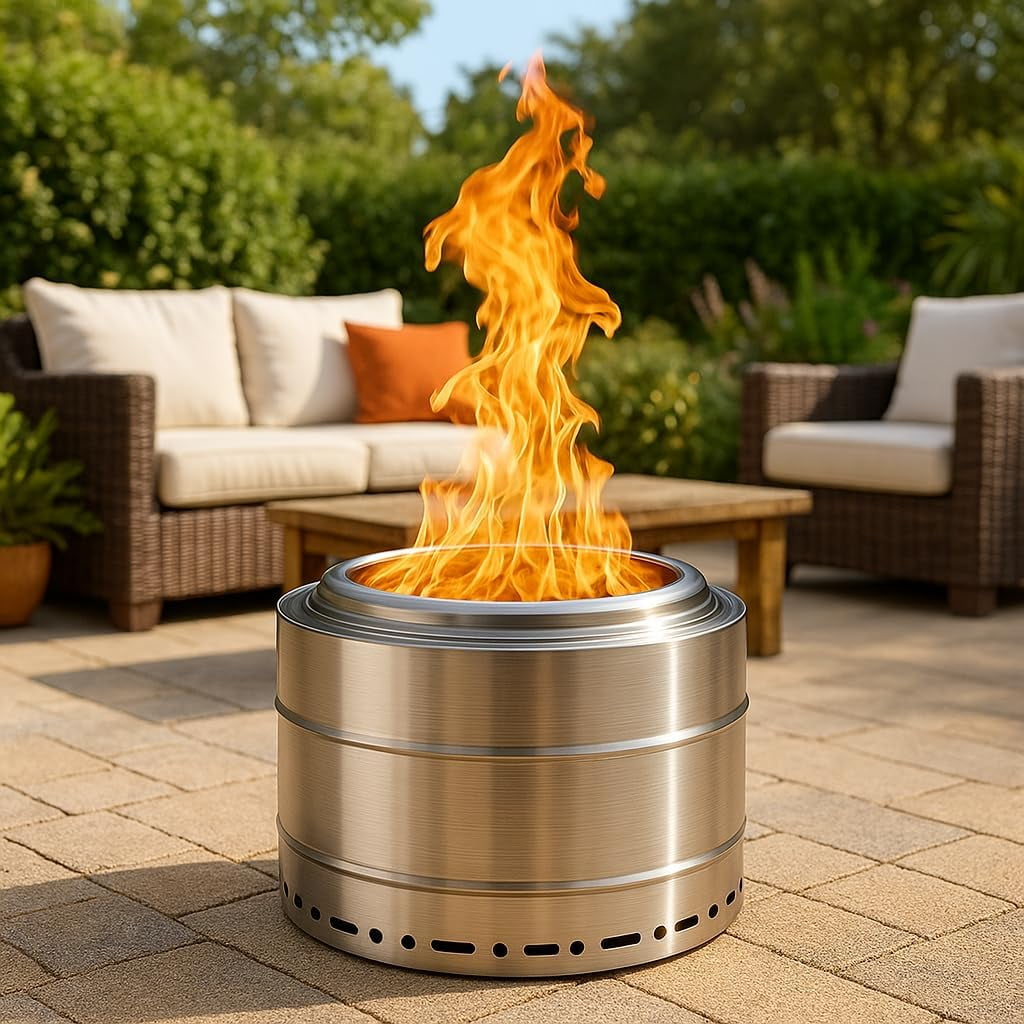 Smokeless Fire Pit 19 Inch for Outdoor Wood Burning, Stainless Steel ...