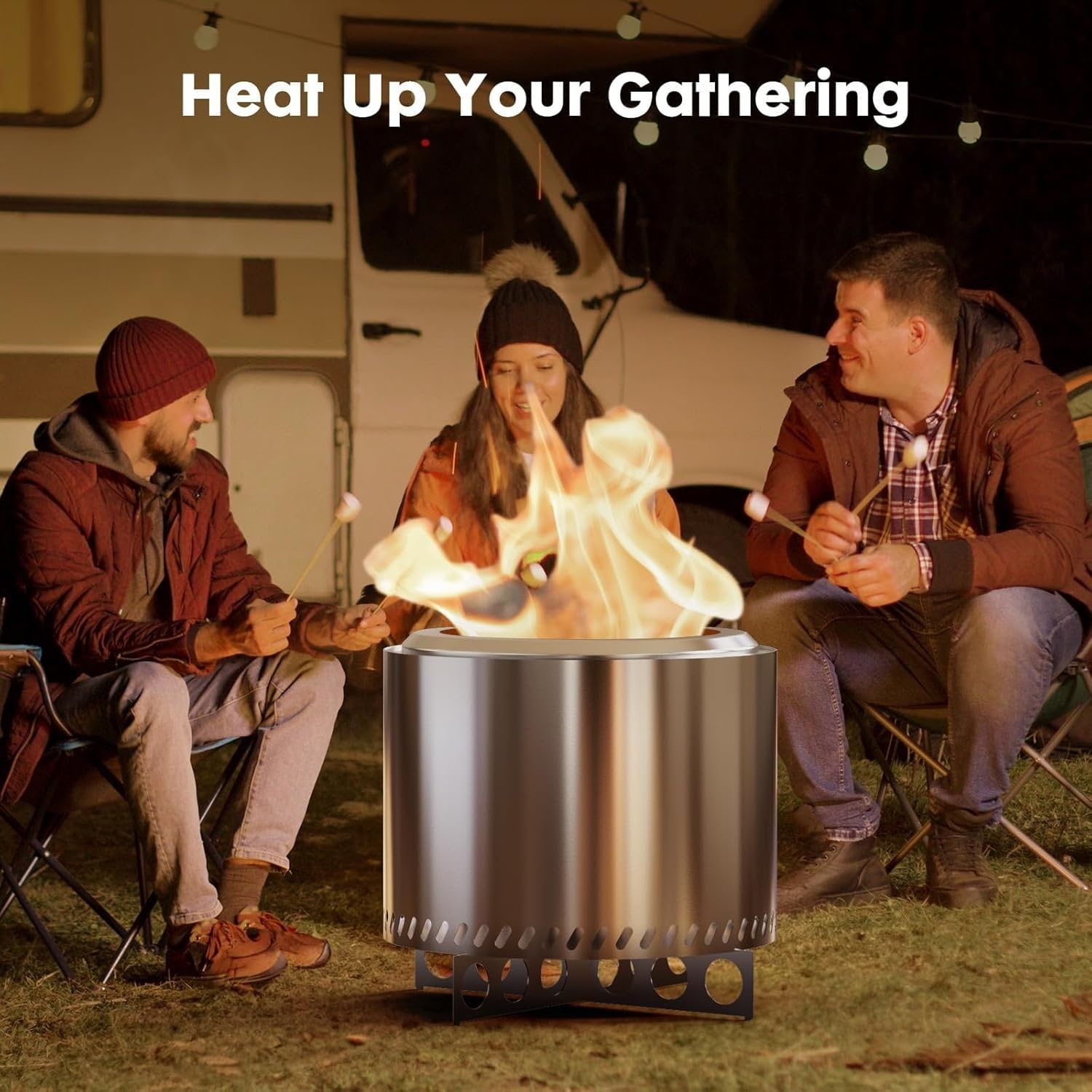 Smokeless Fire Pit, 19 Inch Stainless Steel Tabletop Firepit Wood ...