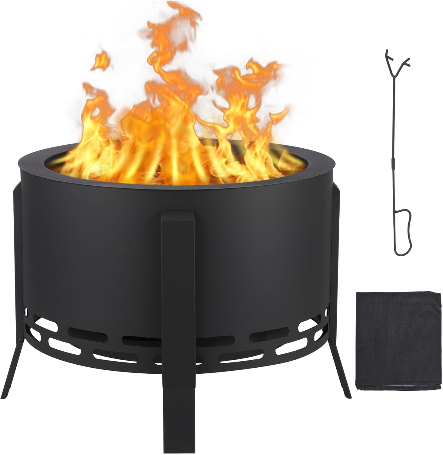Smokeless Fire Pit 26" with Ash Tray Base - Large Steel Outdoor Fire ...