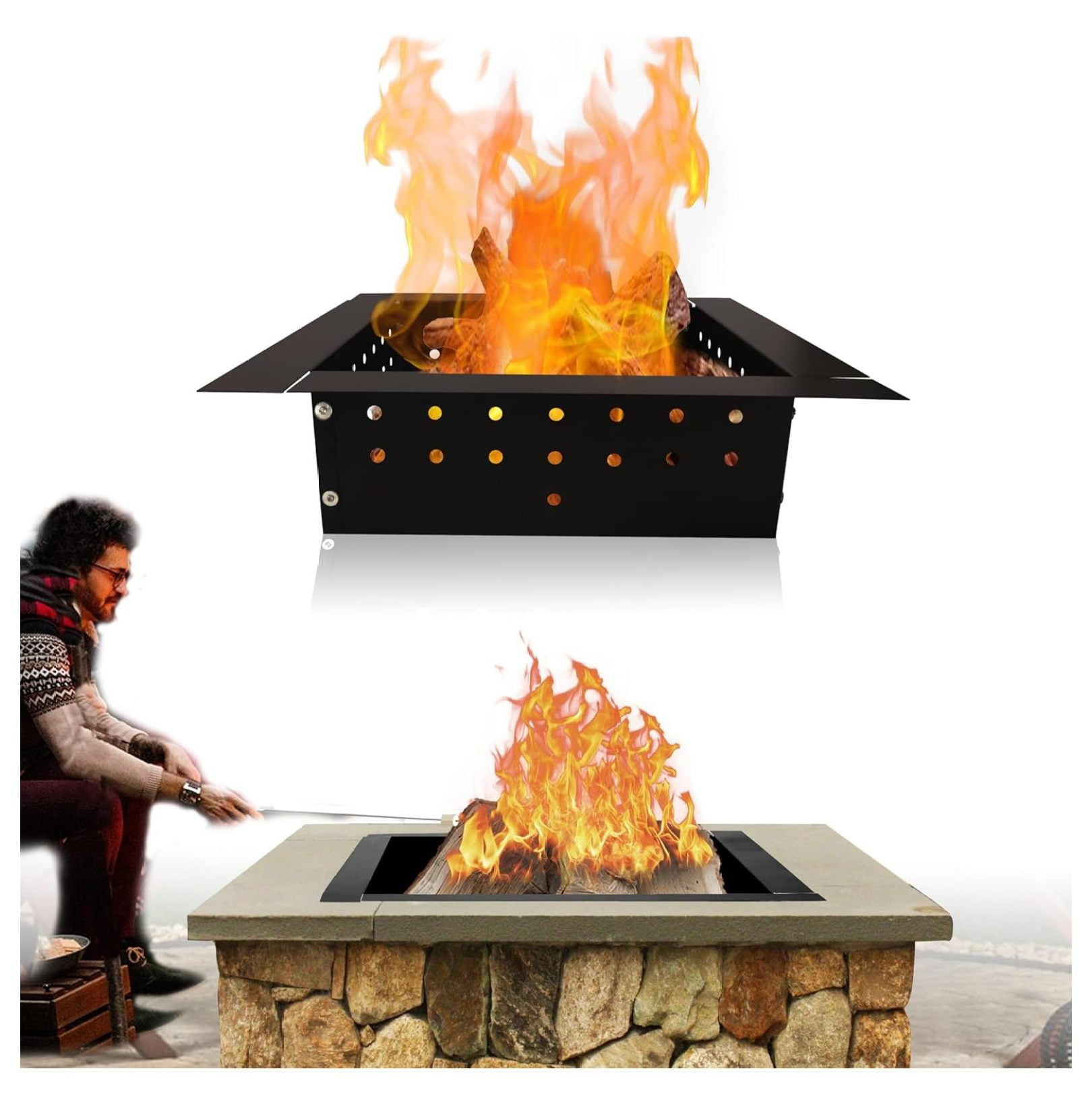 Smokeless Firepit Ring Insert Square - 32" OD & 24" ID - Premium 2MM ...