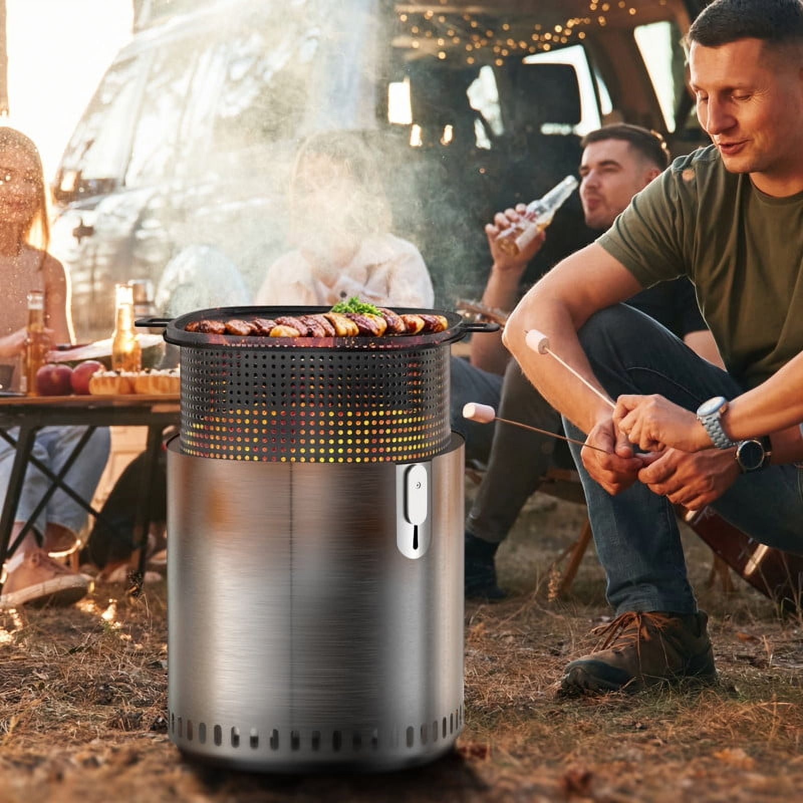 Portable Smokeless Stainless Steel Fire Pit with Accessories,Adjustable ...