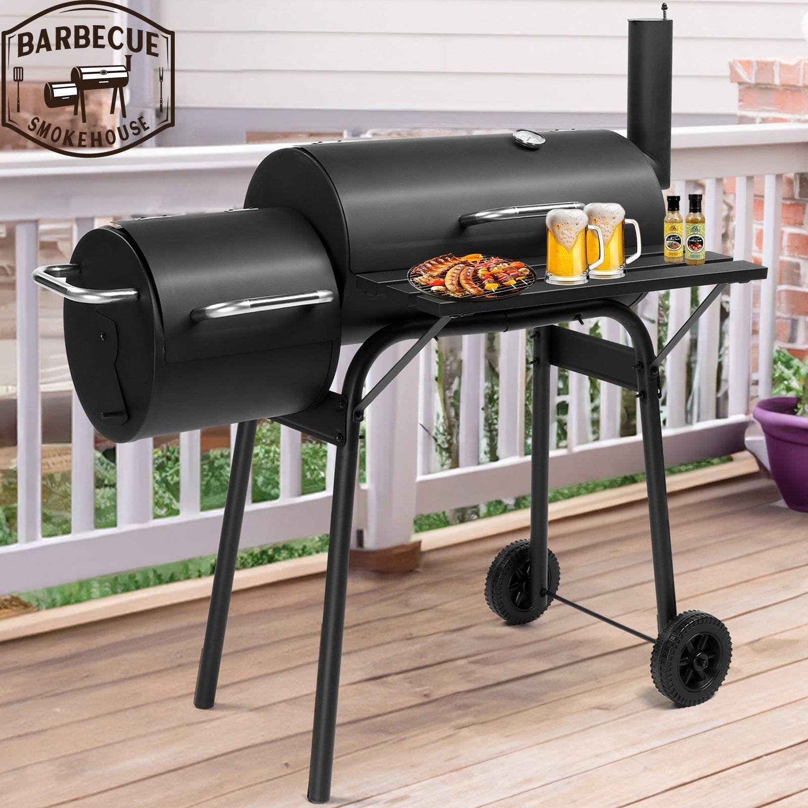Smoker Grill, Outdoor BBQ Charcoal Grill W/2 Cooking Area, Portable ...