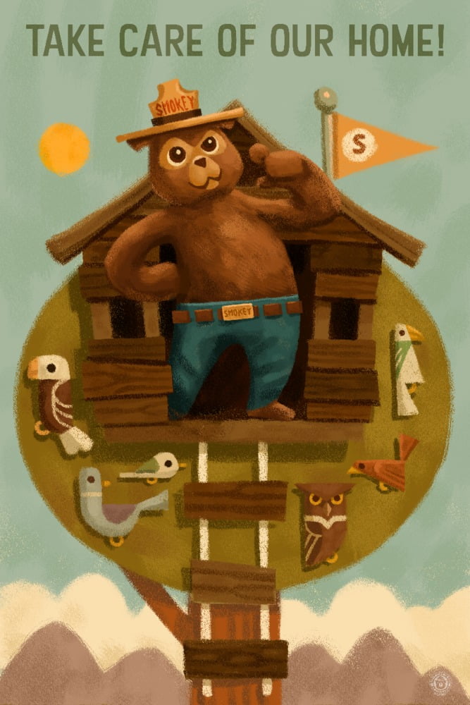 Smokey Bear, Treehouse (16x24 Giclee Gallery Art Print, Vivid Textured ...