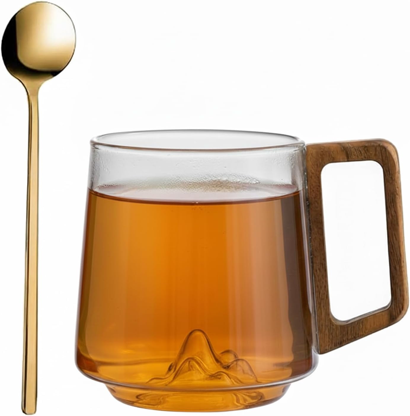 Smokey Gray Glass Slanted Coffee Cups with Wooden Handle, Clear Glass ...