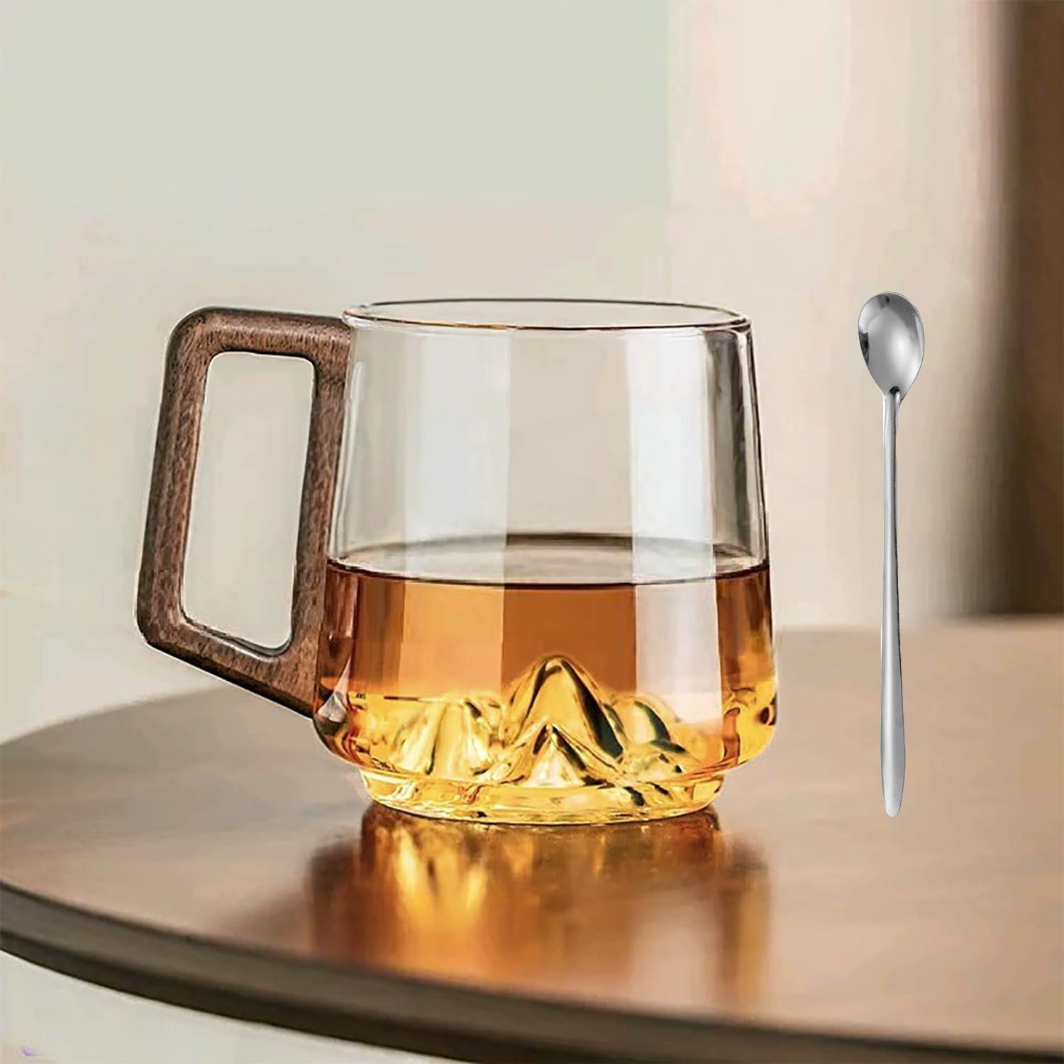 Smokey Gray Glass Slanted Coffee Cups With Wooden Handle, Creative ...
