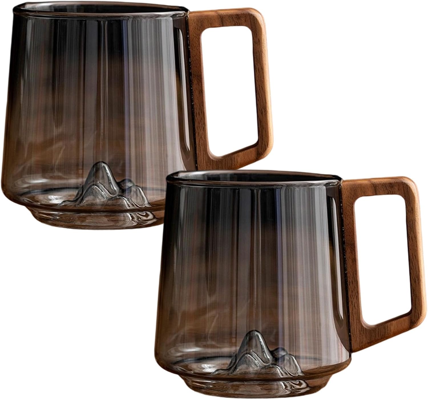 Smokey Gray Glass Slanted Coffee Cups With Wooden Handle, Creative ...