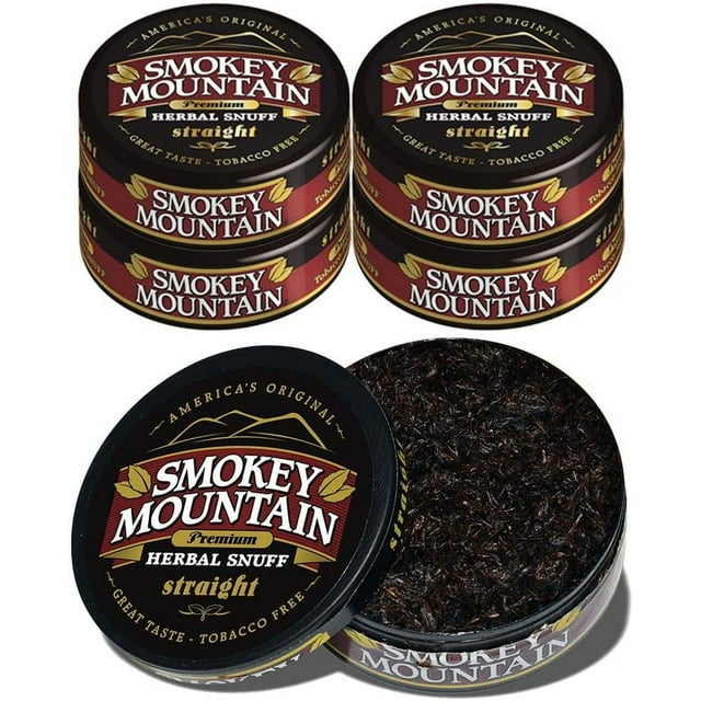Smokey Mountain Herbal Snuff - Straight - 5 Cans - Nicotine-Free and ...