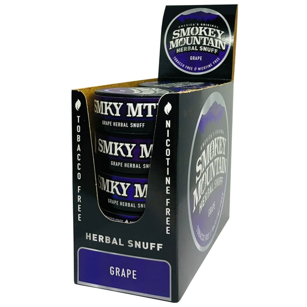 Smokey Mountain Herbal Snuff - Tobacco & Nicotine Free - 10 Cans -Grape ...