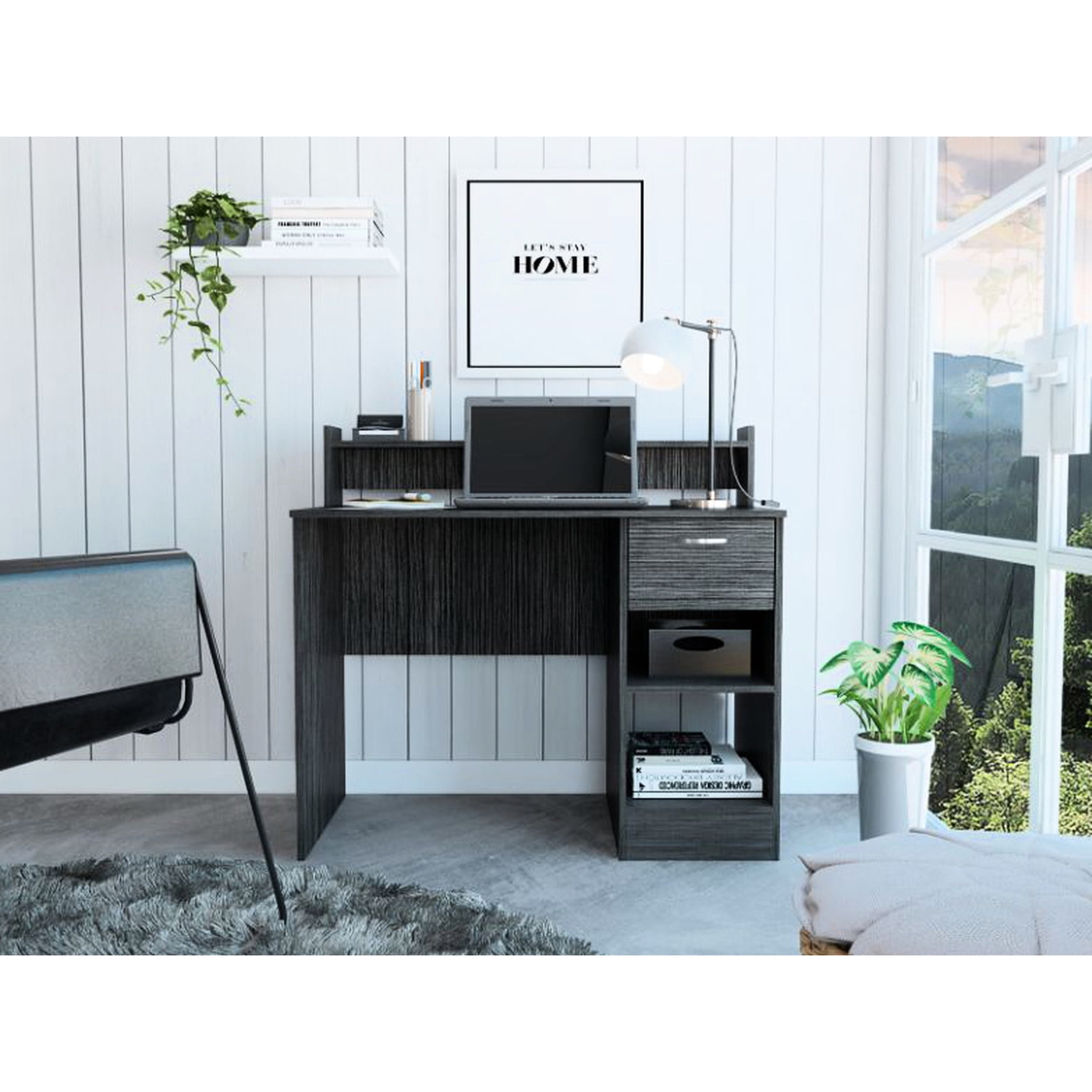 Smokey Oak Finish Desk - Storage for Work Items - Home Office - Ample ...