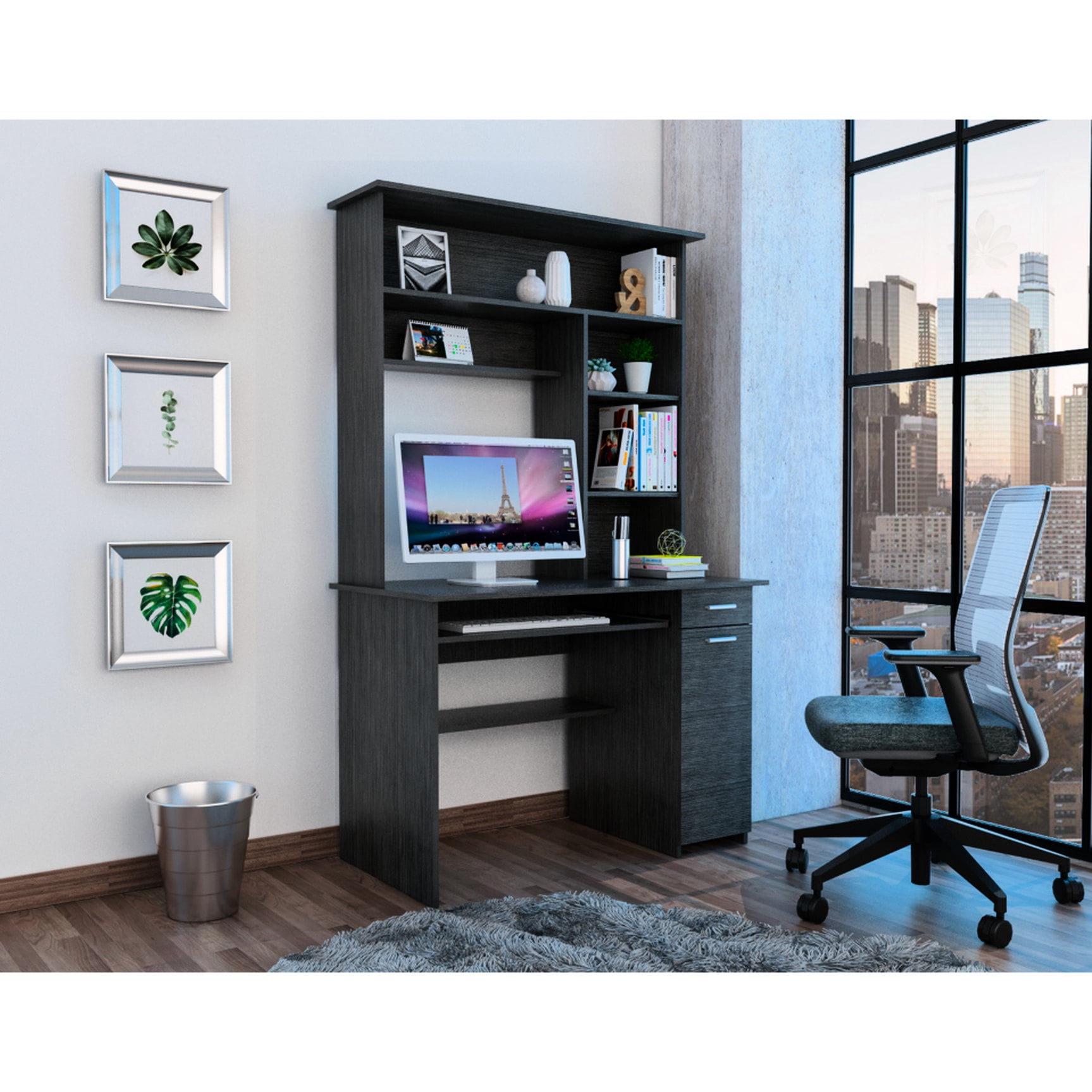 Smokey Oak - Modern Freestanding Desk / Covered CPU Door for Easy ...