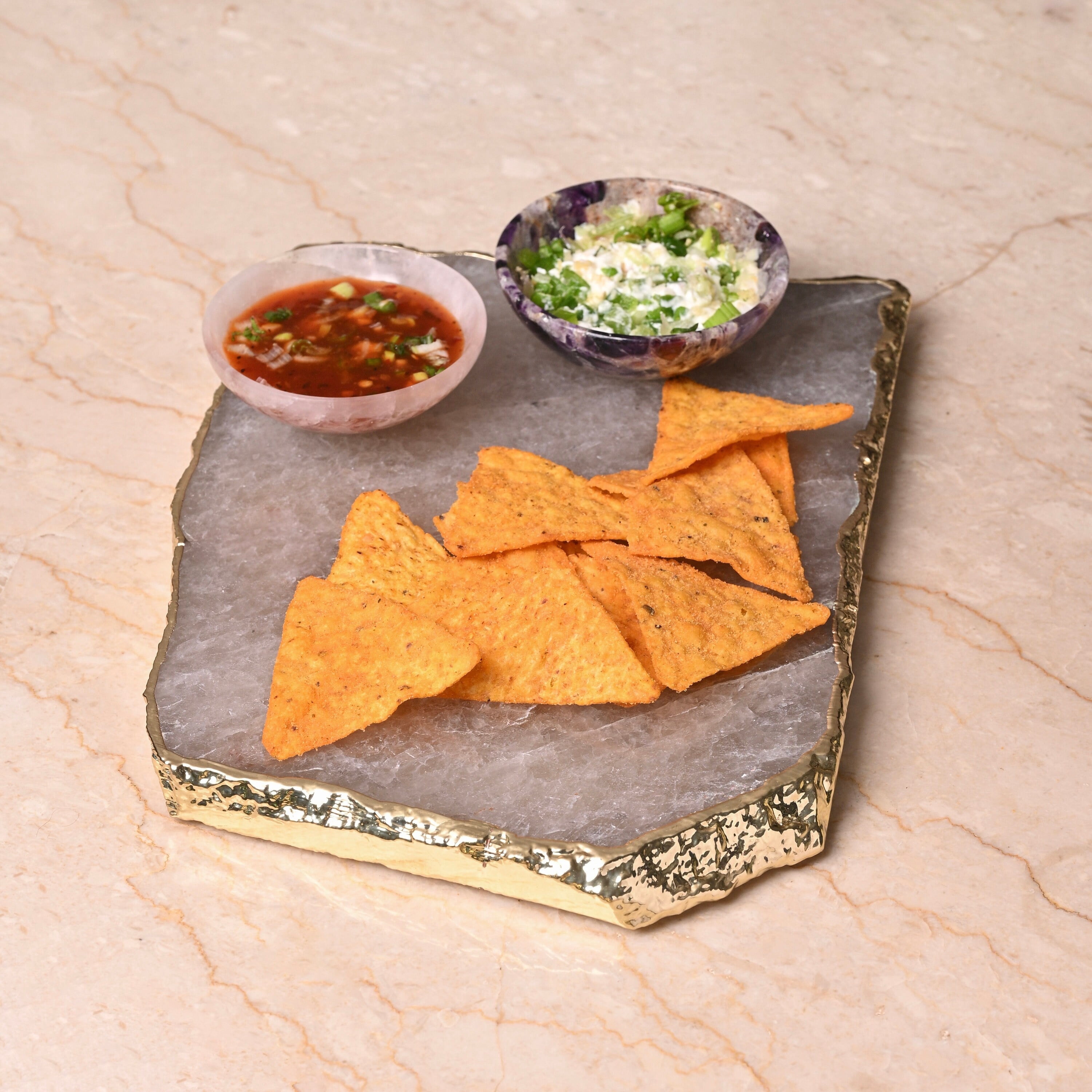 Smokey Quartz Cheese Board Agate Platter Tray with Gold Edges ...