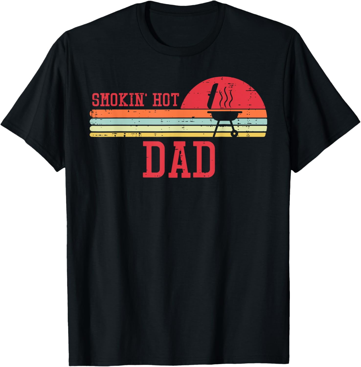 Smokin Hot Dad Chest Sunset Retro Grill Bbq Daddy Papa Men T-Shirt ...