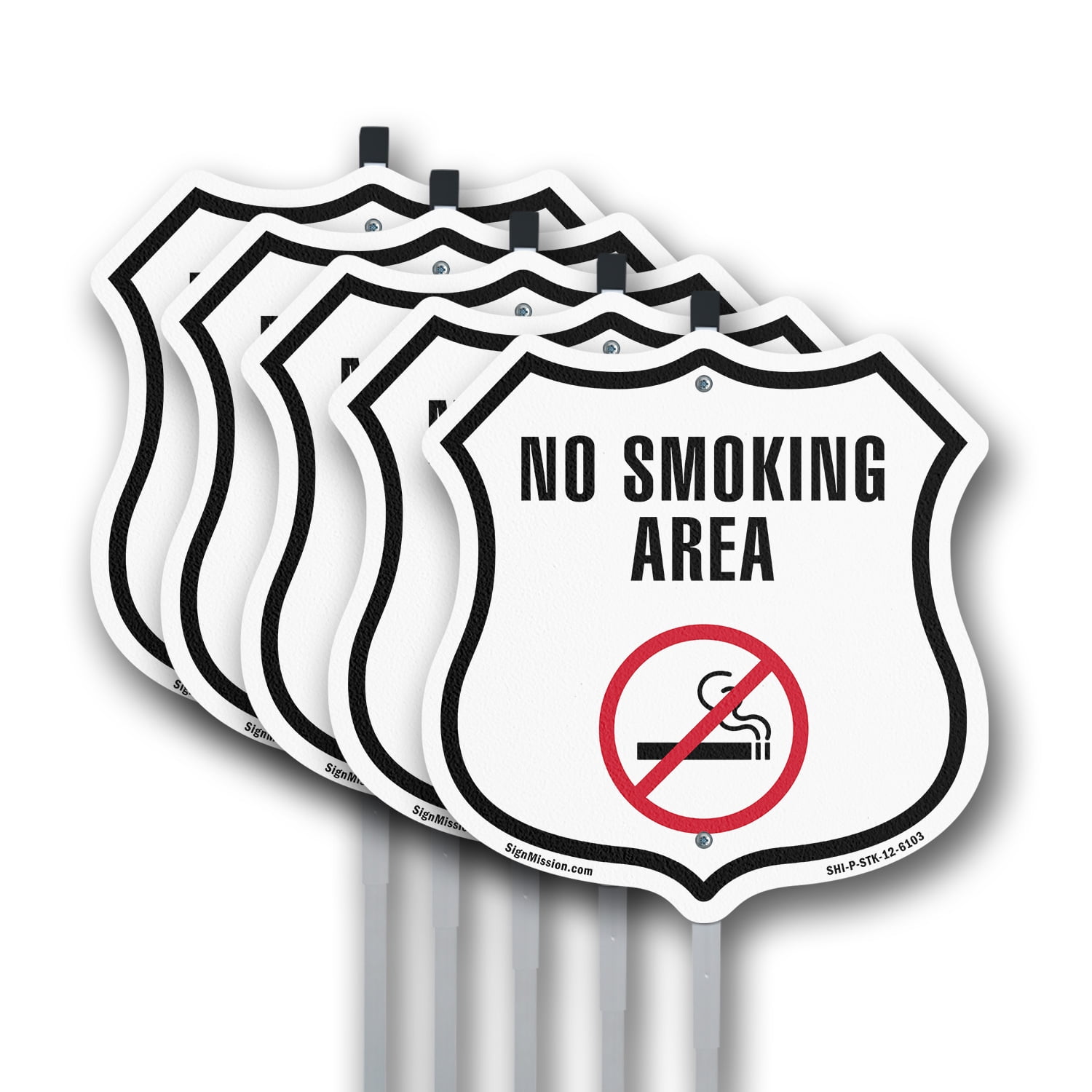 No Smoking Area (5 Pack) 12 inch X 12 inch Shield Shaped Commercial ...