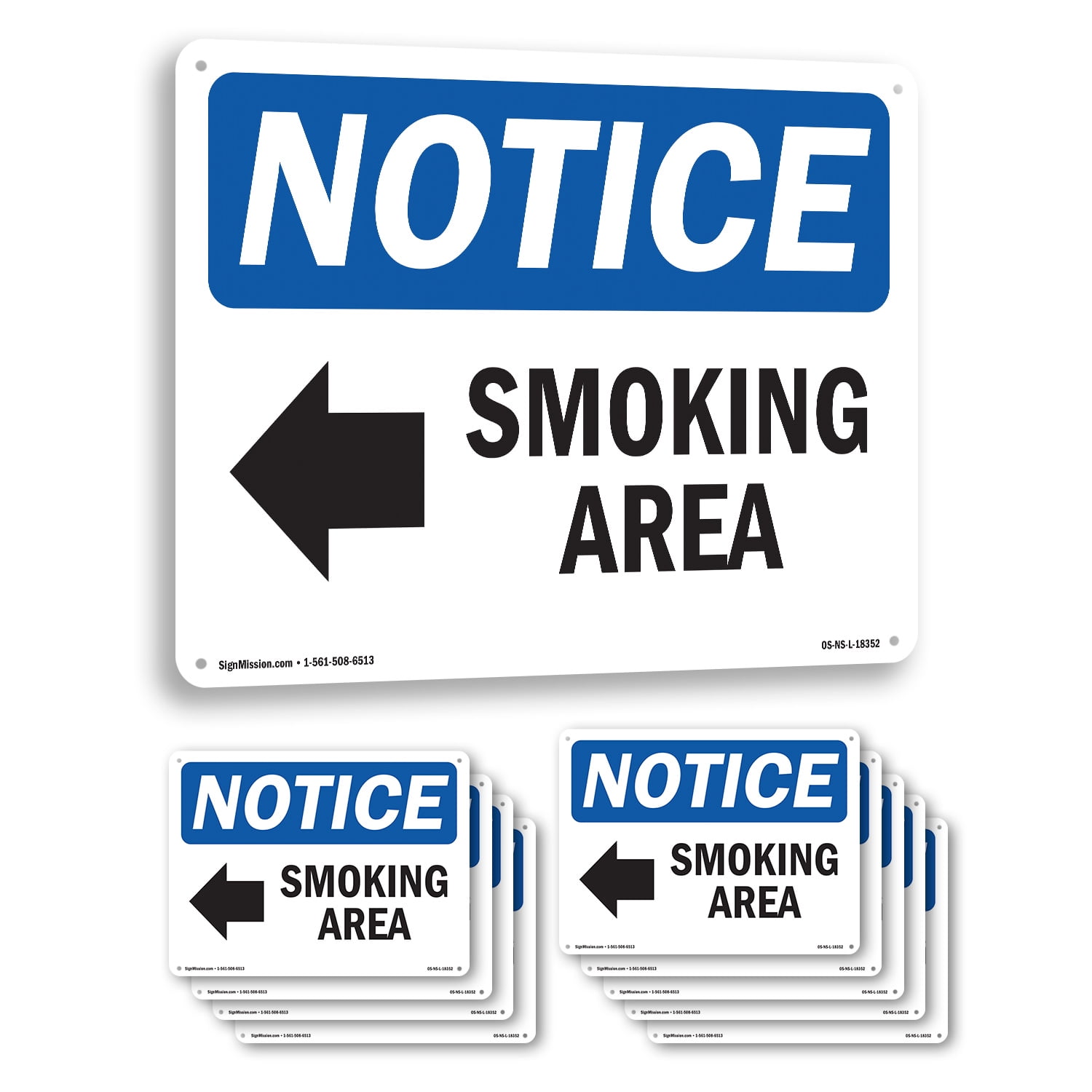 Smoking Area [Left Arrow] OSHA Notice Rigid Plastic Sign 18 Inch x 12 ...