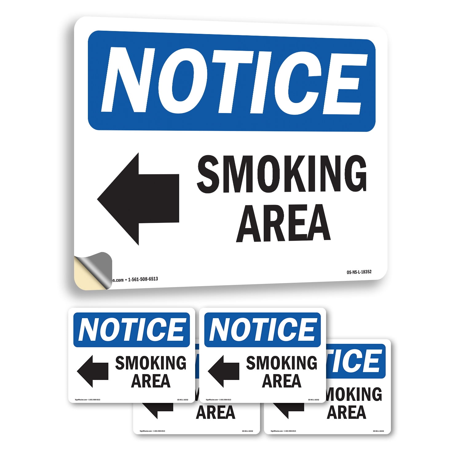Smoking Area [Left Arrow] With Symbol OSHA Notice Vinyl Decal Label 24 ...