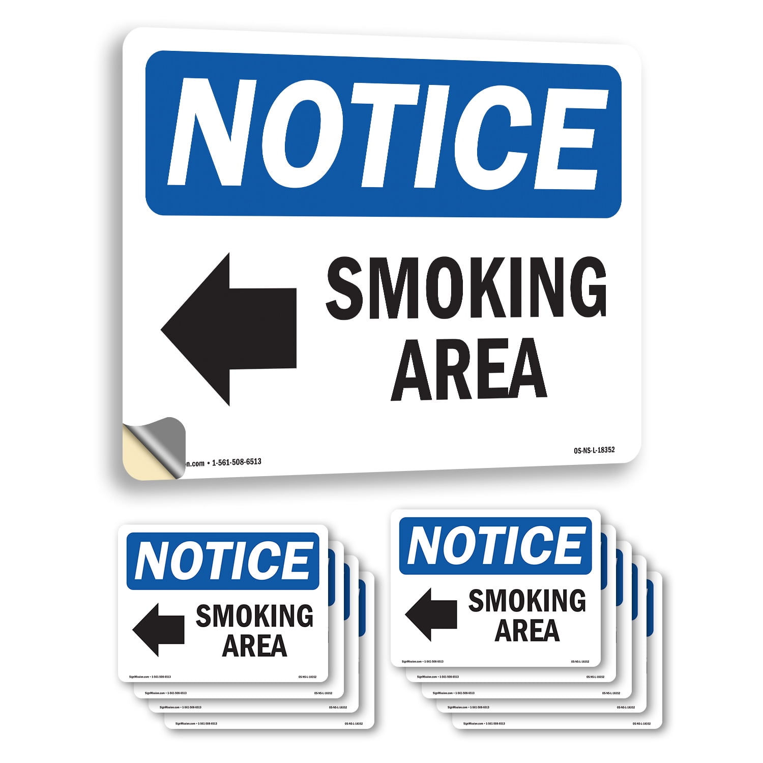 Smoking Area [Left Arrow] With Symbol OSHA Notice Vinyl Decal Label 7 ...