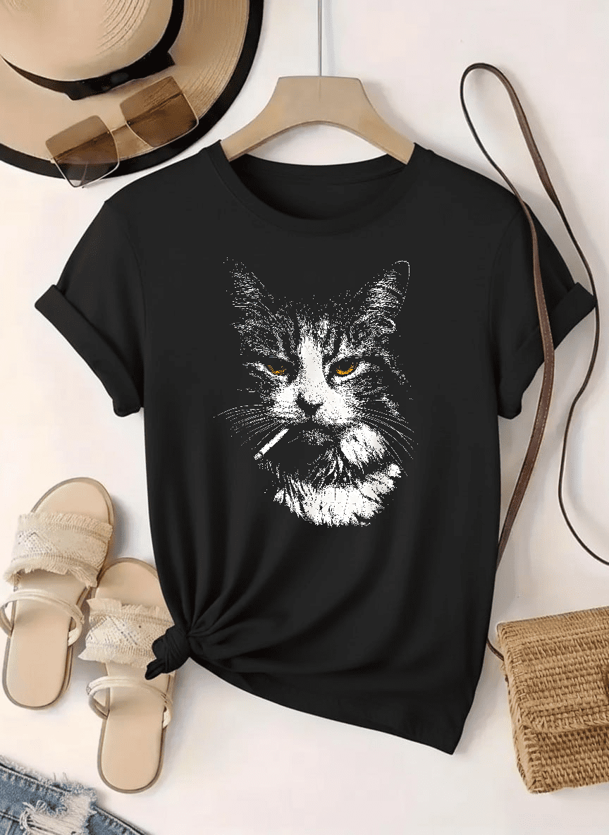 Smoking Cat Meme Funny Cool Vintage Humor Art Graphic Design Unisex T ...