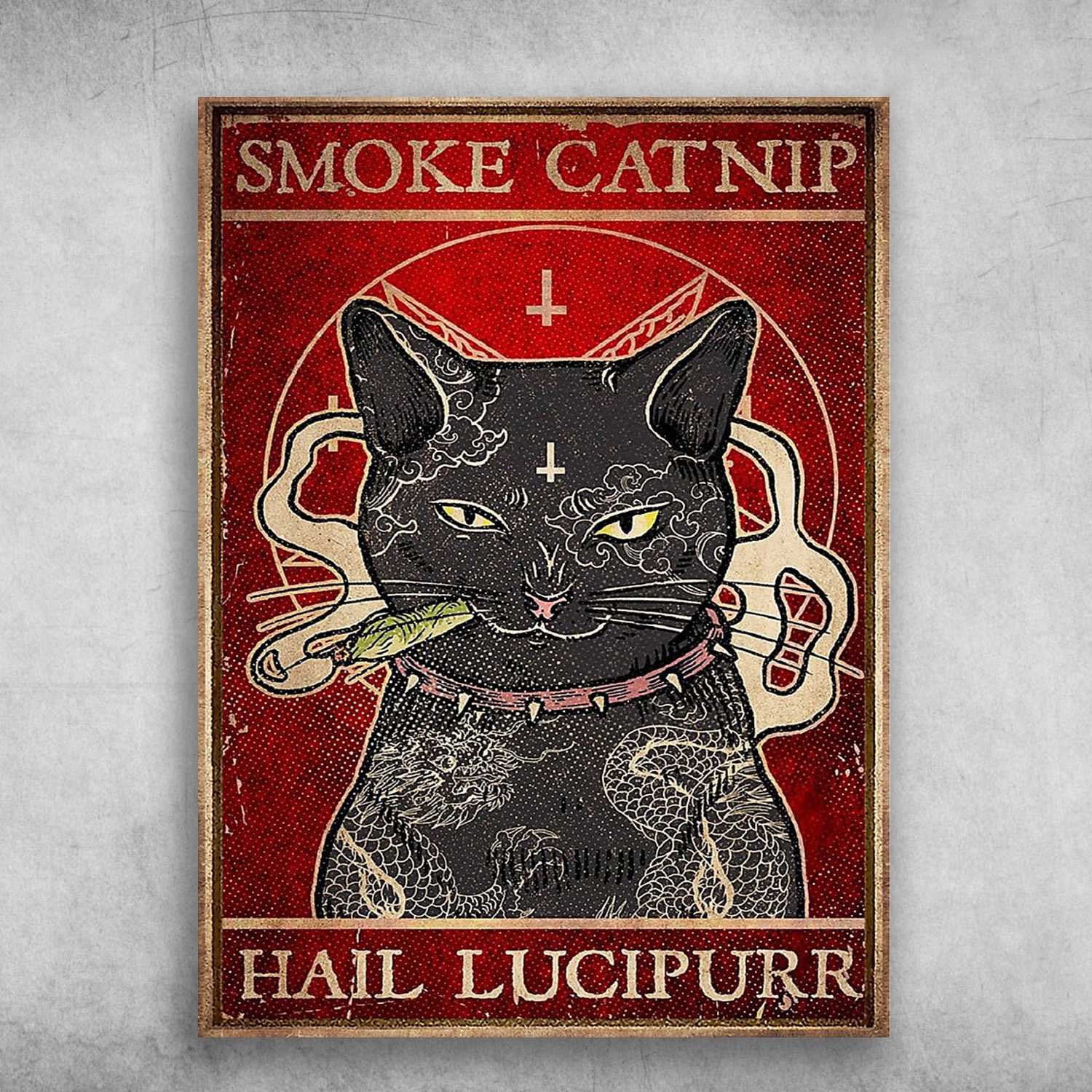 Smoking Cat, Tattoo Cat, Smoke Catnip, Hail Lucipurr 16 x 24 Inch ...