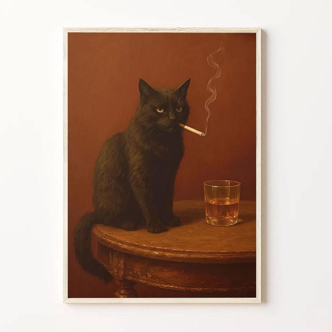 Smoking Cat Vintage, Funny Black Cat Wall Art, Dark Humor Animal Print ...