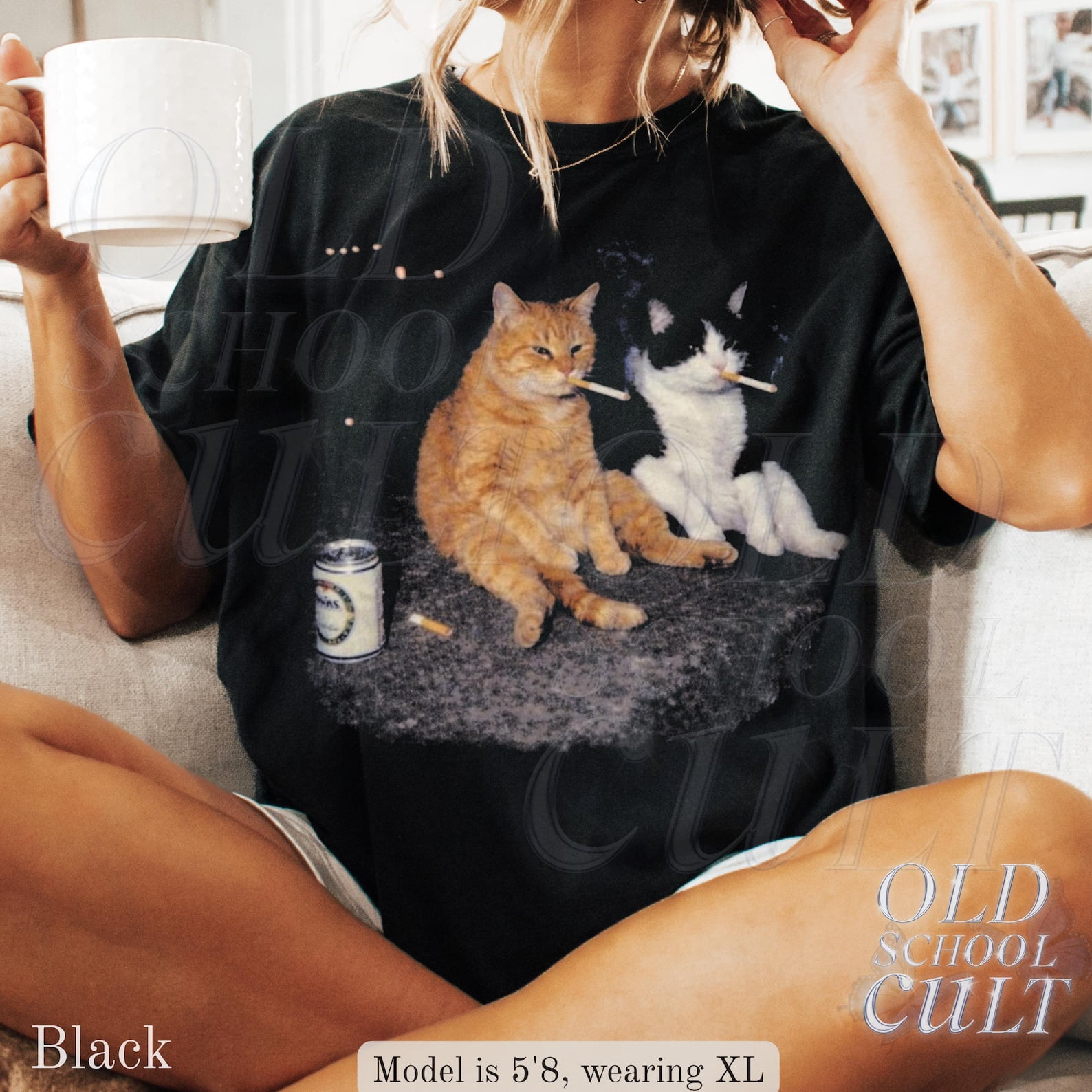 Smoking Cats Graphic T Shirt, Vintage Smoking Cat Tee, Retro Streetwear ...