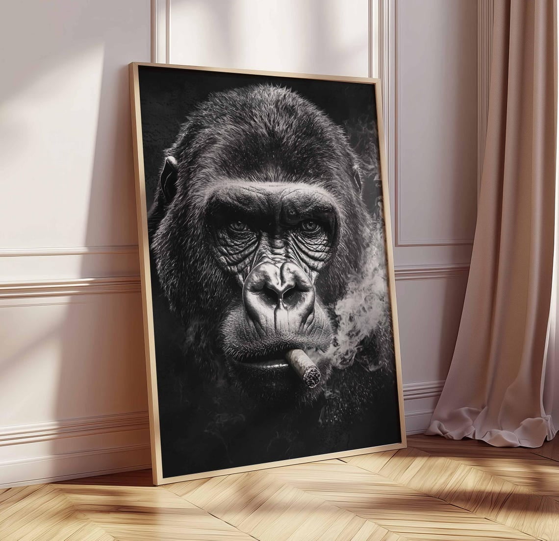 Smoking Gorilla Print, Dapper Ape Wall Art, Anthropomorphic Gorilla ...