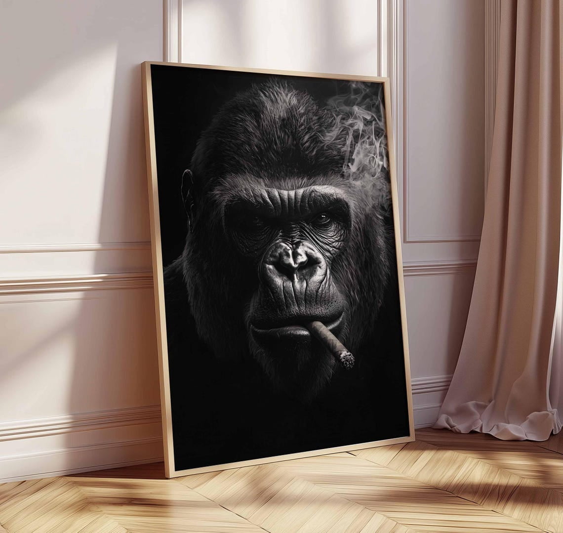 Smoking Gorilla Print, Dapper Ape Wall Art, Anthropomorphic Gorilla ...